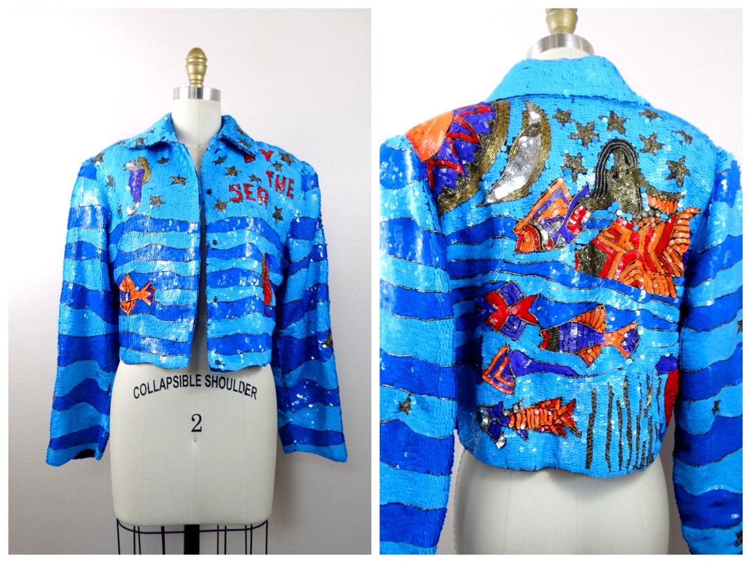 Mermaids by the Sea Sequin Jacket // Beach Theme Beaded Cropped ...