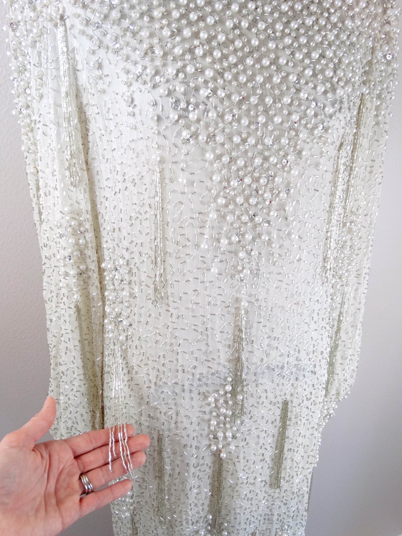 Pearl Beaded Fringe Embellished Midi Gown // White Pearl - Etsy