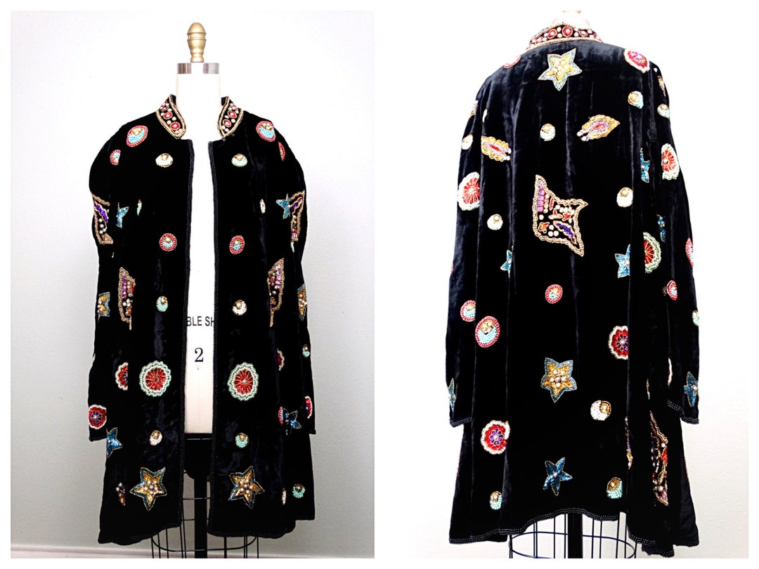 VTG Wizard's Sequined Beaded Cloak / Stevie Nicks Geometric Shapes ...
