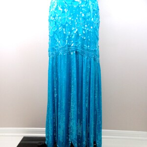 70s Lillie Rubin Blue Sequin Dress / Bright Turquoise Beaded Fringe ...