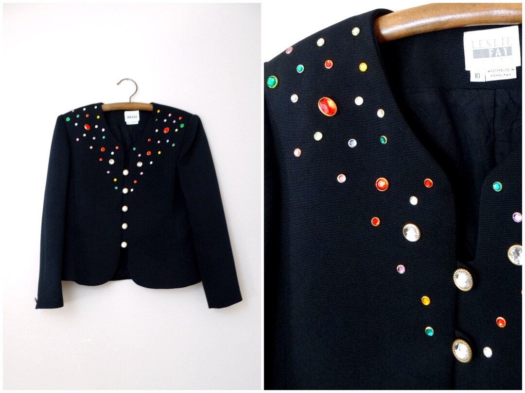 M/L 80s 90s Bejeweled Top W/ Rhinestone Buttons // Colorful Jewel ...