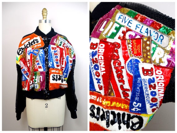 RARE Sequin Bomber Jacket / Vintage Candy Sequined Ja… - Gem