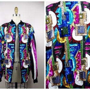 RARE Vintage Jewel Tone Sequined Jacket // Bright Blue and Pink Polka ...