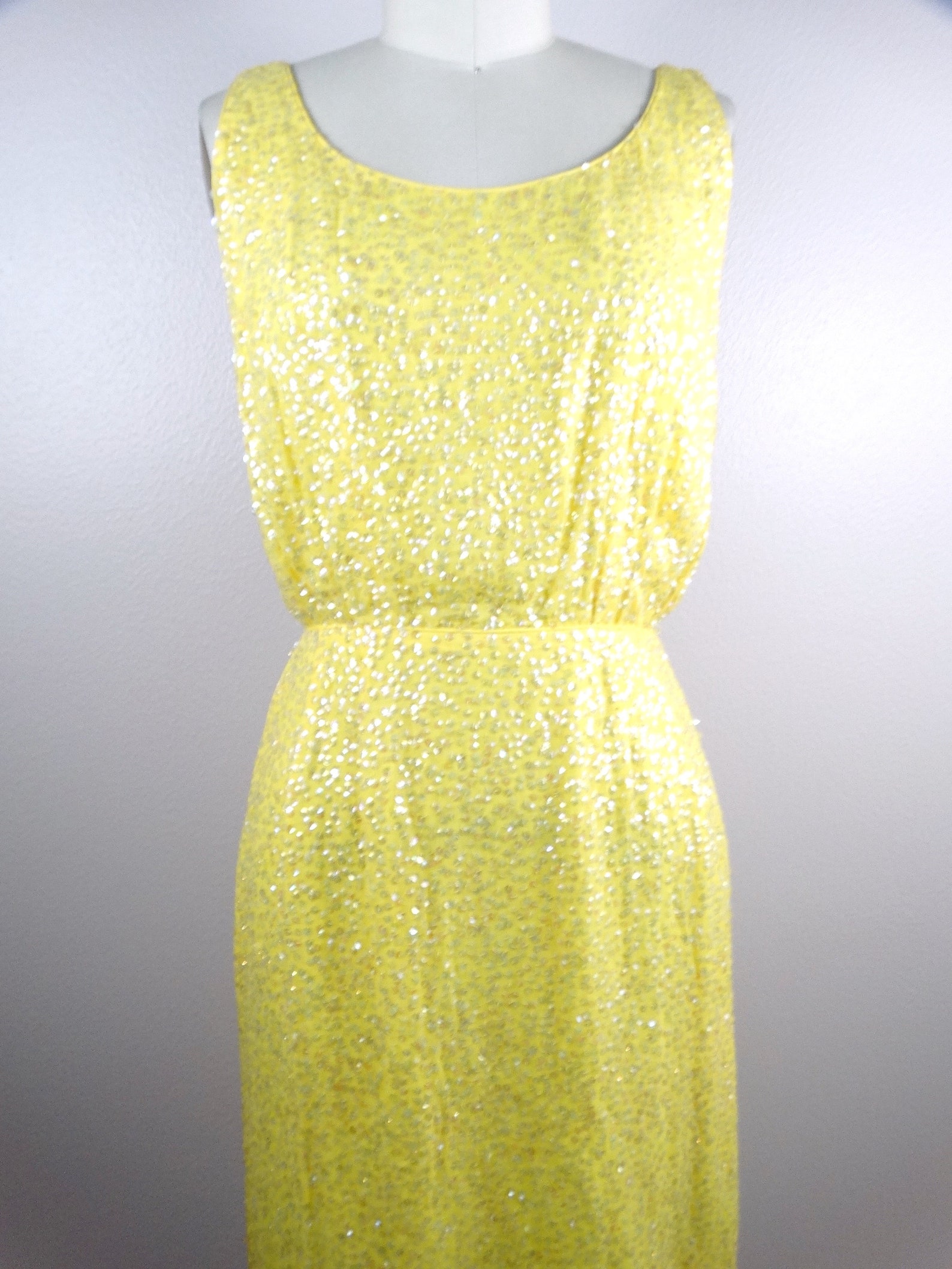 60s Yellow Sequin Dress // Iridescent Yellow Fully Embellished | Etsy