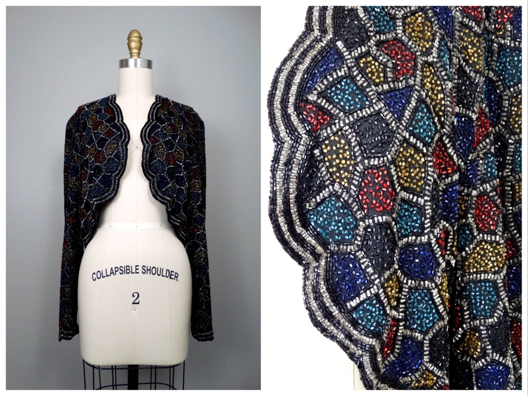 Hand Beaded Shrug / Fully Embellished Fancy Bolero / Cropped Evening ...
