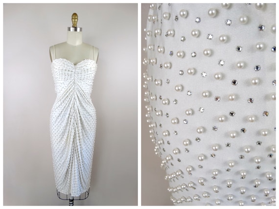 Rare Rhinestone Crystal Pearl Beaded Dress / Bombshel… - Gem