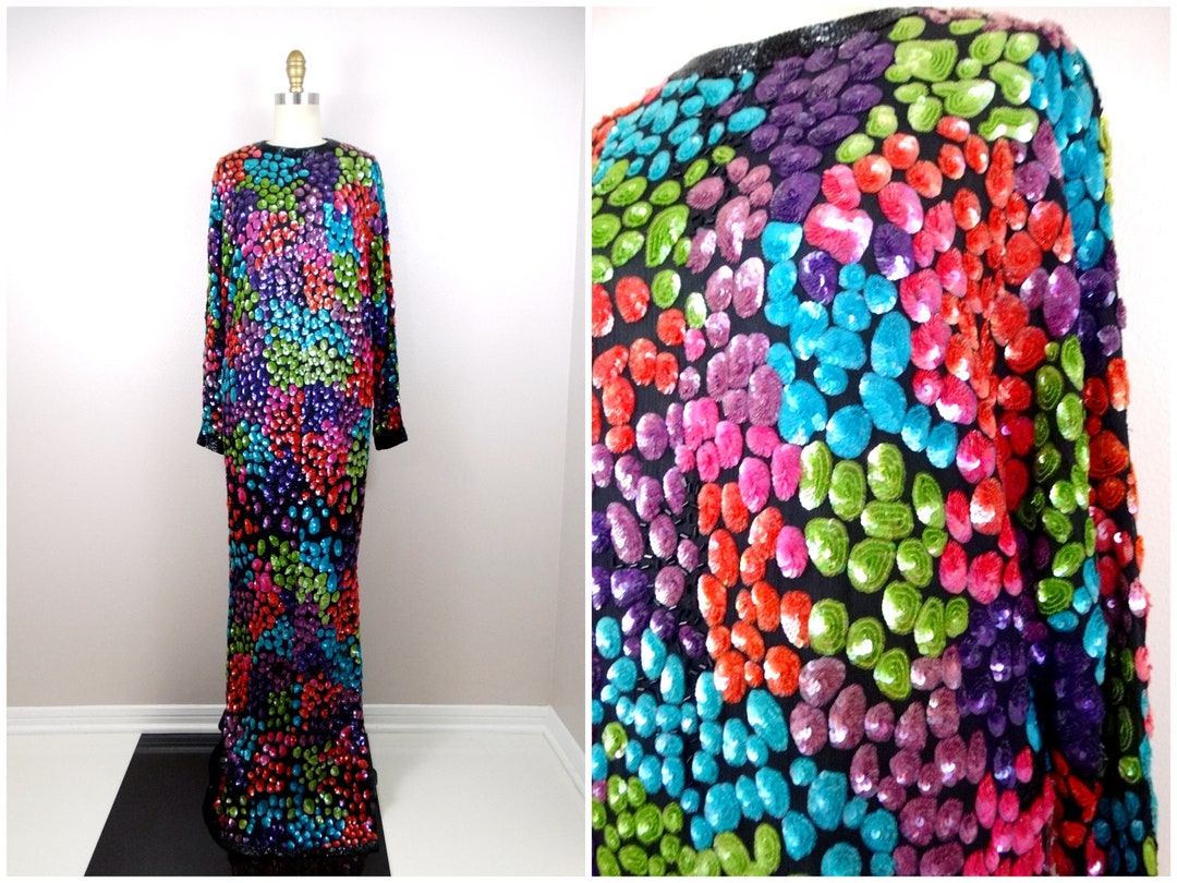 RARE Pebble Cluster Sequin Gown // Bright and Colorful Formal Evening ...