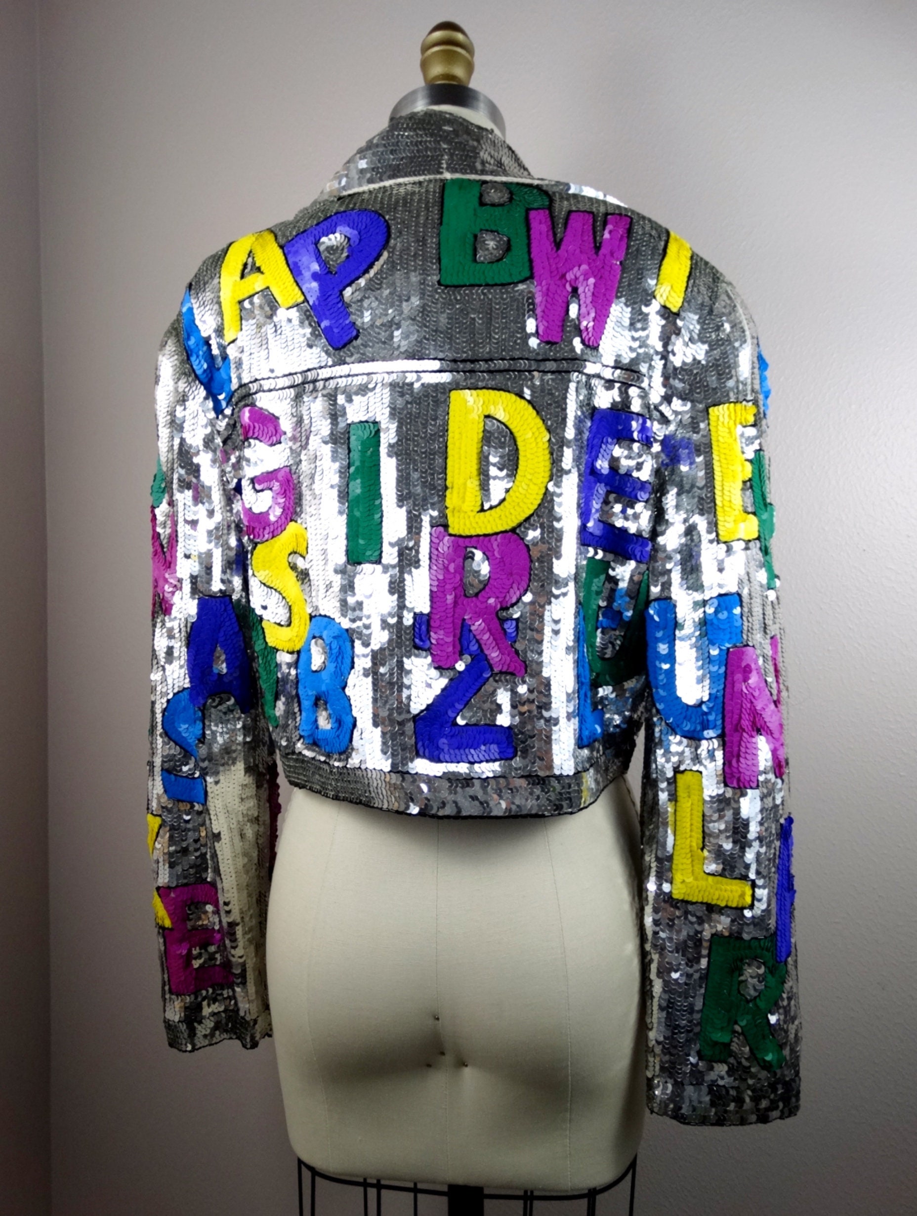 ALPHABET Letters Sequin Jacket | Retro Novelty Letter Sequined Cropped ...