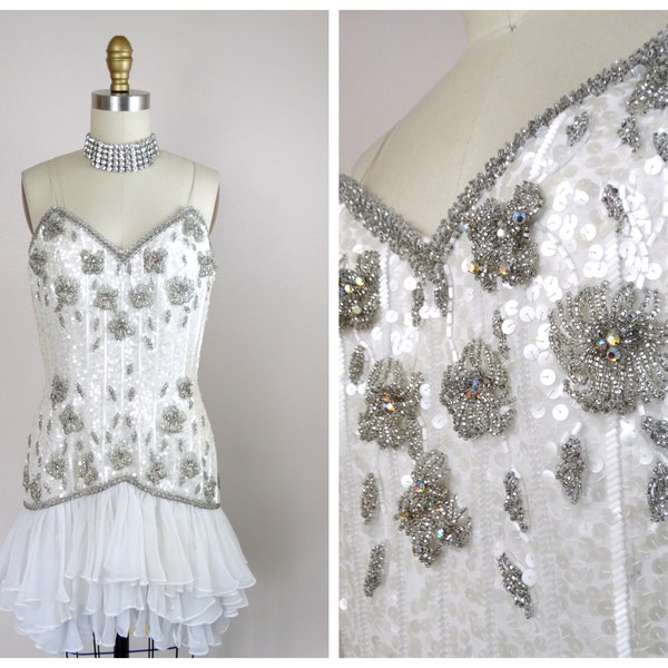 Rhinestone White Mini Dress - Etsy