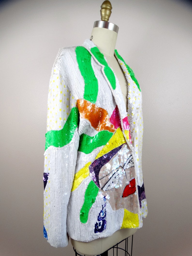 Funky Pop Art Sequin Blazer / Wearable Art Novelty Face Sequined Jacket ...