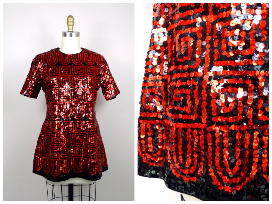 MOD 50s Sequin Mini Dress or Tunic ‣ 1950's Sequin Dress Top ‣ Black ...