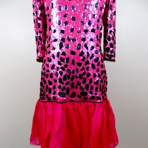 Hot Pink 80s Prom Dress // Bright Fuchsia and Black Beaded 1980's Dress ...