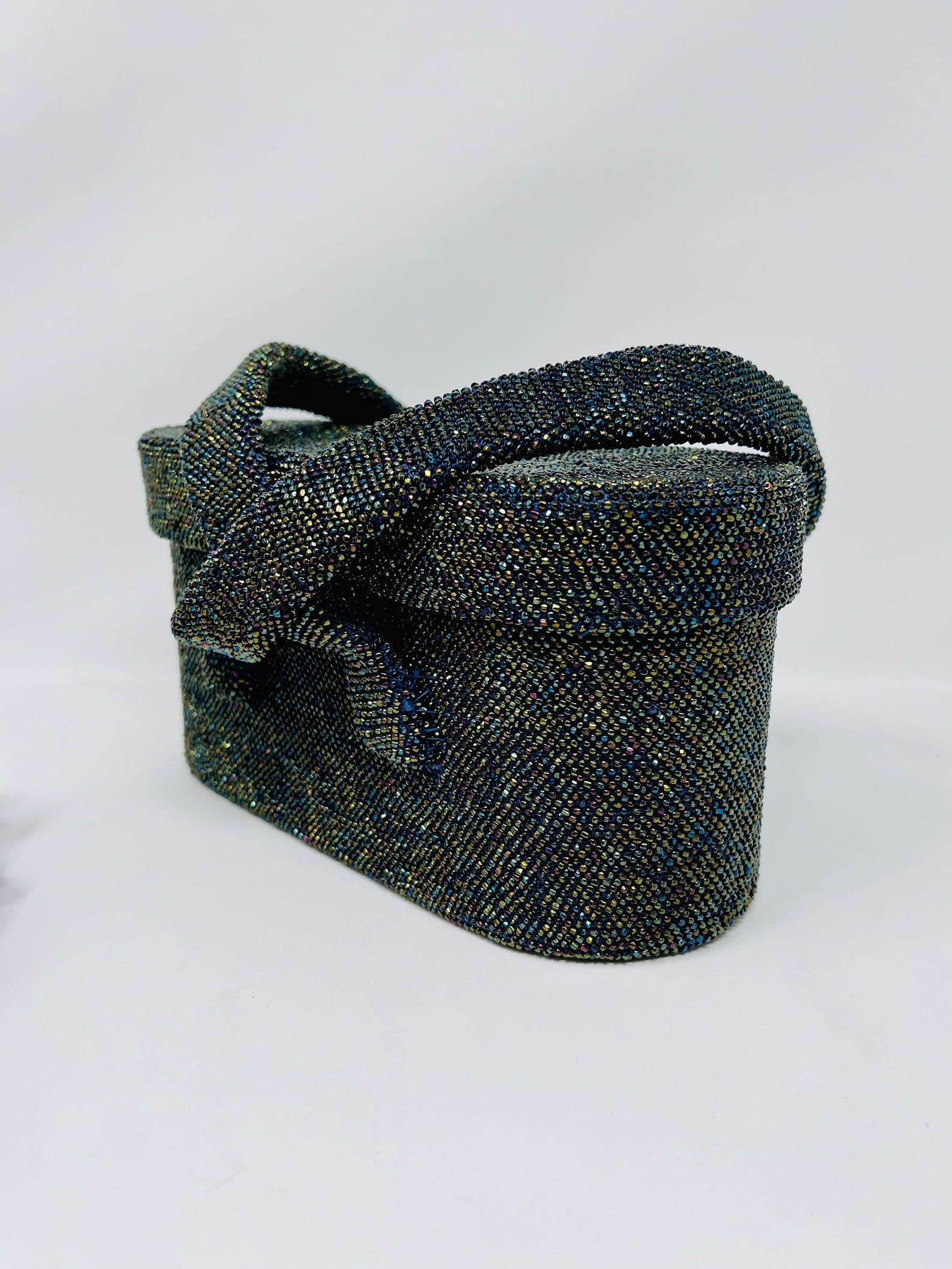30s Micro Glass Bead Embellished Hard Shell Box Purse / 1930's Oval Mid ...