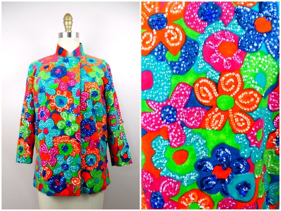 60s 70s Psychedelic Jewel Beaded Jacket / 1960s 1970s… - Gem