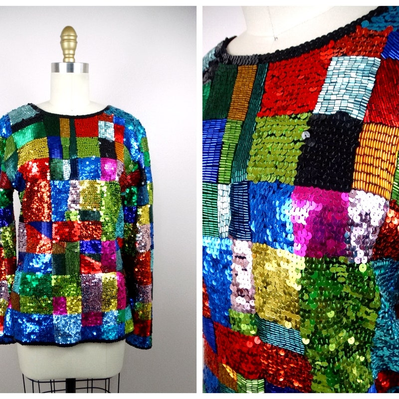 Rainbow Sequin Top - Etsy