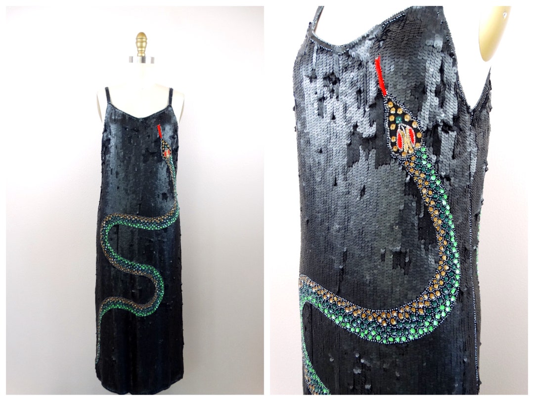 Reserved ** RARE Sequined Snake Dress / Unique Sequin Dress / Matte ...