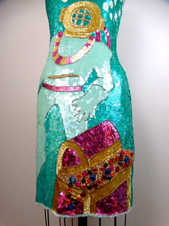 RARE Treasure Sequined Dress / POP ART Jewel Embellis… - Gem