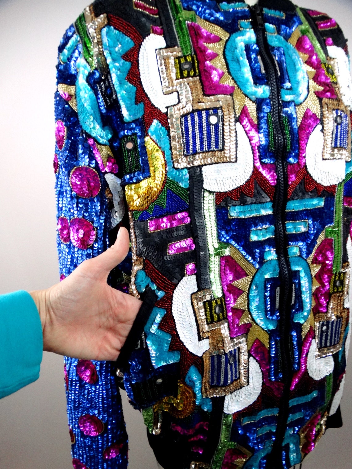 RARE Vintage Jewel Tone Sequined Jacket // Bright Blue and - Etsy