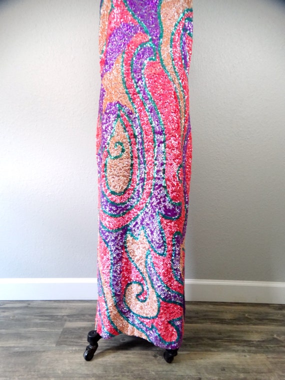 50s 60s Psychedelic Sequin Gown / 1950's 1960's Retro… - Gem