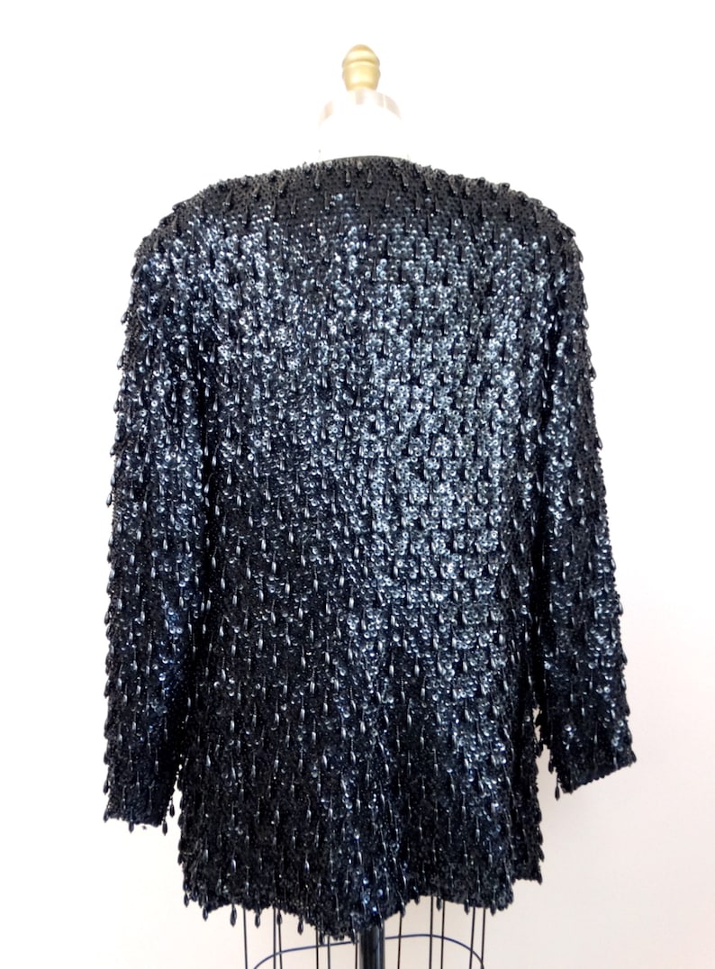 HEAVY Teardrop Beaded Fringe Jacket / Heavily Embellished Black ...