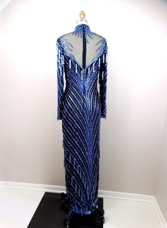 RARE Designer Couture Beaded Fringe Embellished Gown … - Gem