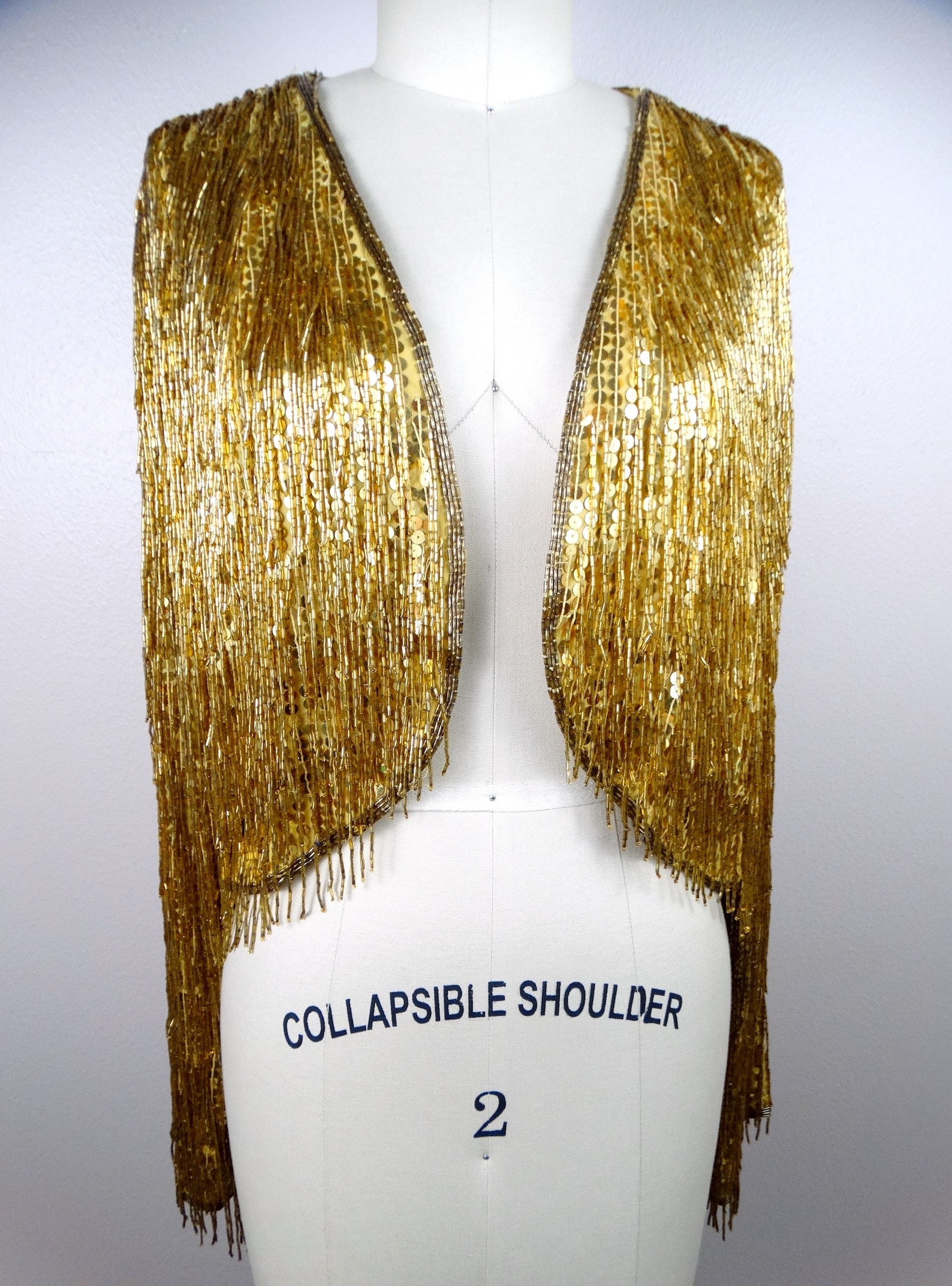 RARE Gold Fringe Beaded Bolero / HEAVY Tassel Beading Sequin Couture ...