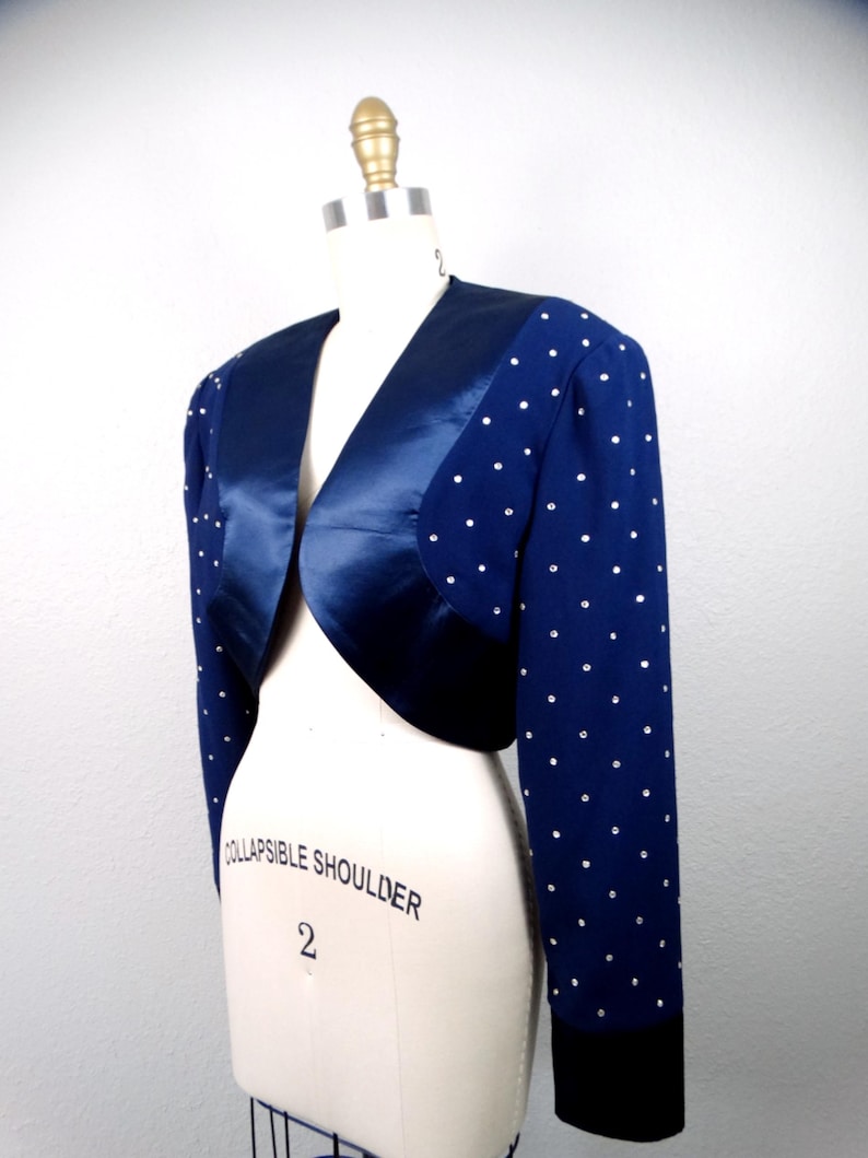 80s 90s Rhinestone Embellished Navy Bolero / Crystal Encrusted Dark ...