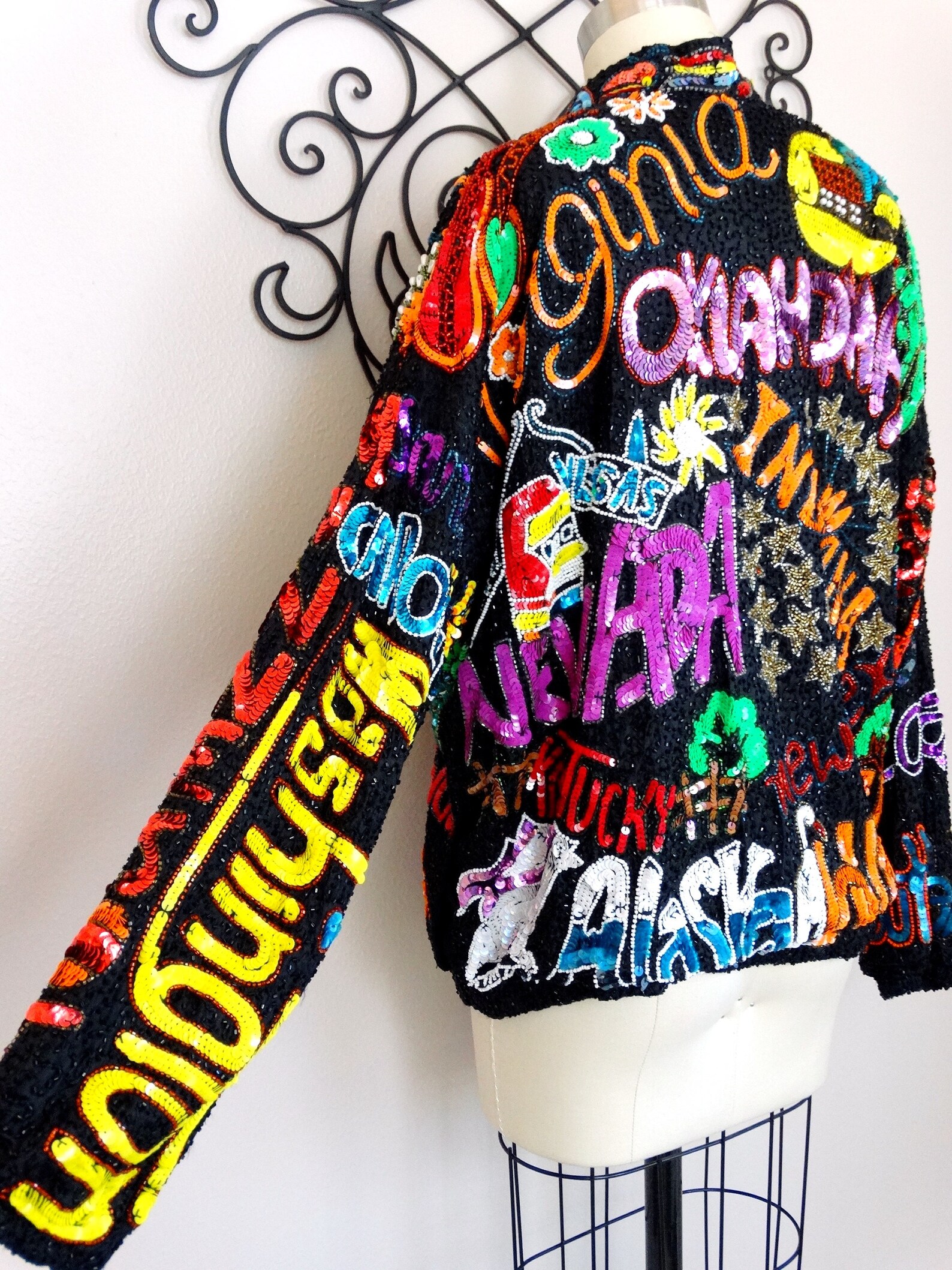 City GLAM Sequin Jacket / USA Vacation Destinations Fully Beaded ...