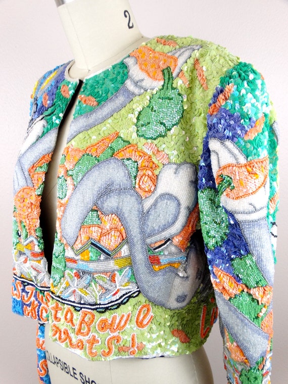 90s Cartoon Sequin Embellished Jacket / 1990’s Novelt… - Gem