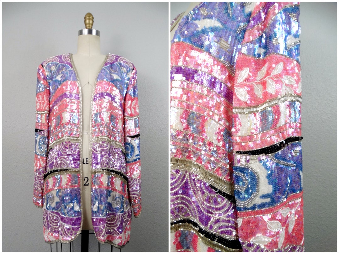 RARE Pastel Sequin Jacket / Pink & Purple Embellished Blazer ...