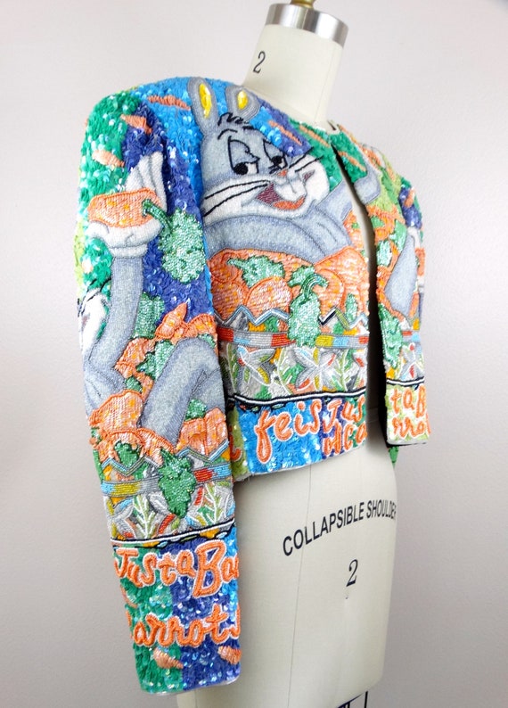 90s Cartoon Sequin Embellished Jacket / 1990’s Novelt… - Gem