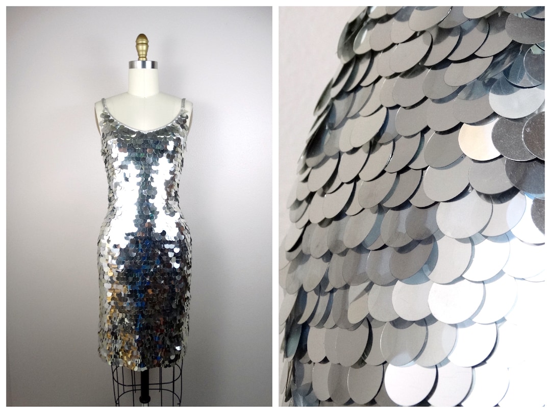 GLAM Disco Paillette Sequined Trophy Dress / Mirror Silver Sequin ...