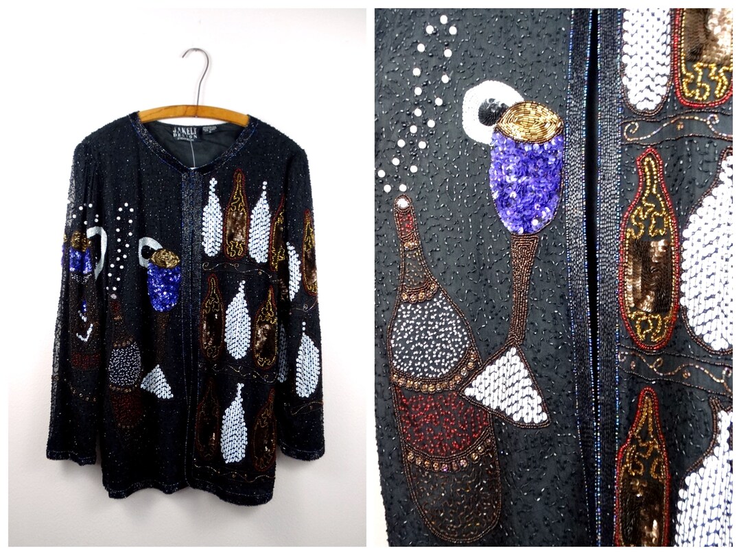 S/M Novelty Champagne Bottle Sequined Jacket // Vintage Wine Party ...