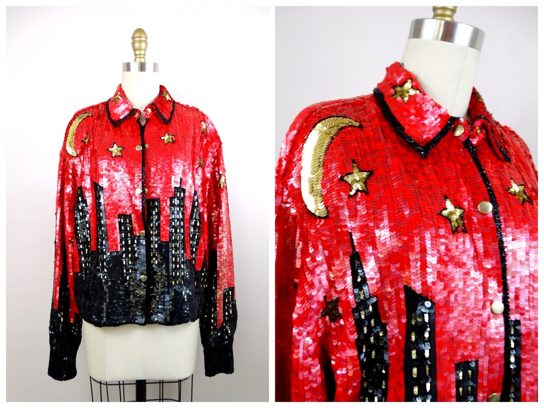 Skyline Scene Sequin Jacket / Retro Metro City Novelty NYE Jacket ...