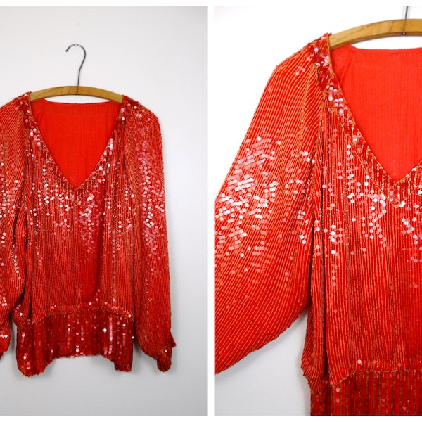 Red Sequined Top - Etsy