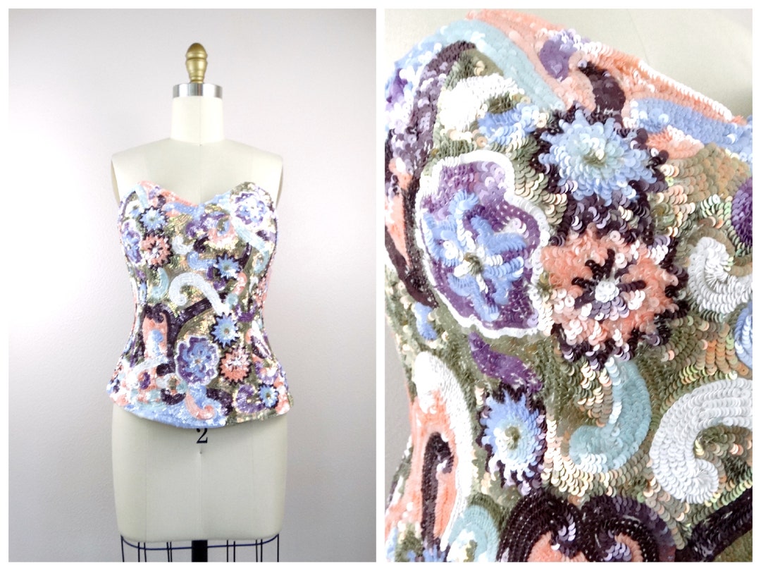 Dazzling Sequin Bustier // Iridescent Pastel Sequined Top // - Etsy