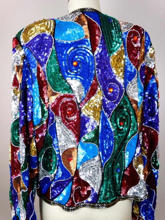 S/M Sequin Embellished Jewel Beaded Cardigan Shrug //… - Gem