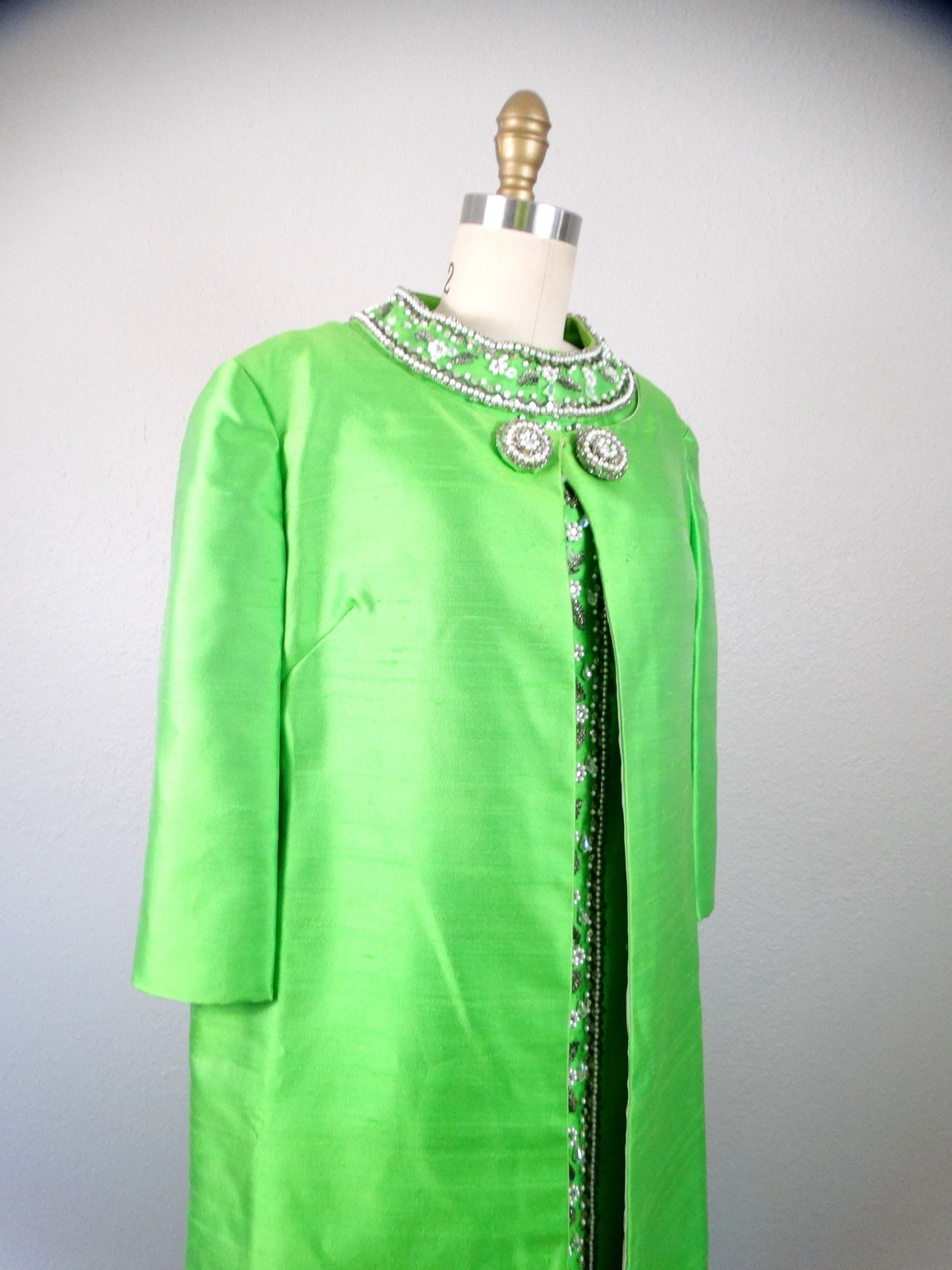 50s 60s Lime Evening Dress & Coat / 1950’s 1960's MCM Vintage Couture ...