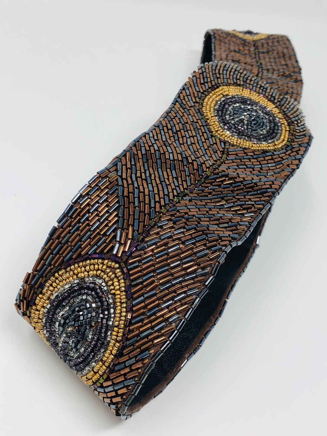 Peacock Fully Beaded Belt // Feather Design Bugle Bead Embellished Belt ...