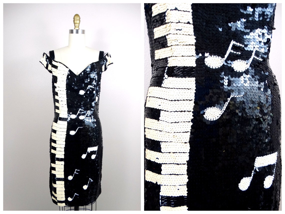 Musical Sequined Dress // Pop Art Music Glam Sequined Dress // Novelty ...