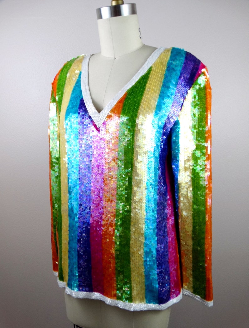 Rainbow Stripe Sequined Blouse / Bright & Colorful Sequin - Etsy