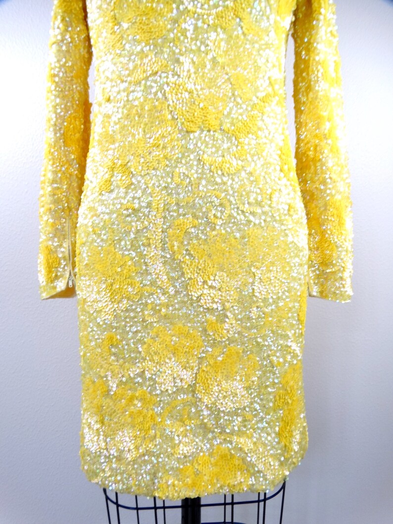 60s Vintage Yellow Sequin Dress • Hand Embellished - Etsy