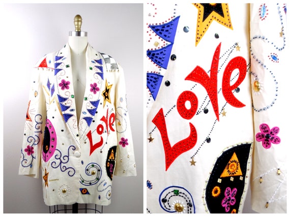 RARE Funky Novelty Sequin Beaded Blazer Coat // Retro Love RARE Funky Novelty Sequin Beaded Blazer Coat // Retro Love