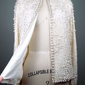 Vintage Pearl Beaded Sequin Jacket // Heavily Ivory White Beaded Silk ...