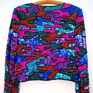 M/L Colorful Camo Sequin Jacket // Vintage Sequin Embellished - Etsy