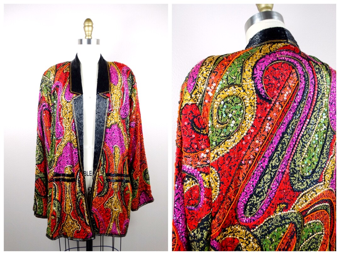 Whimsical Sequin Embellished Blazer / Fancy Formal Evening Paisley ...