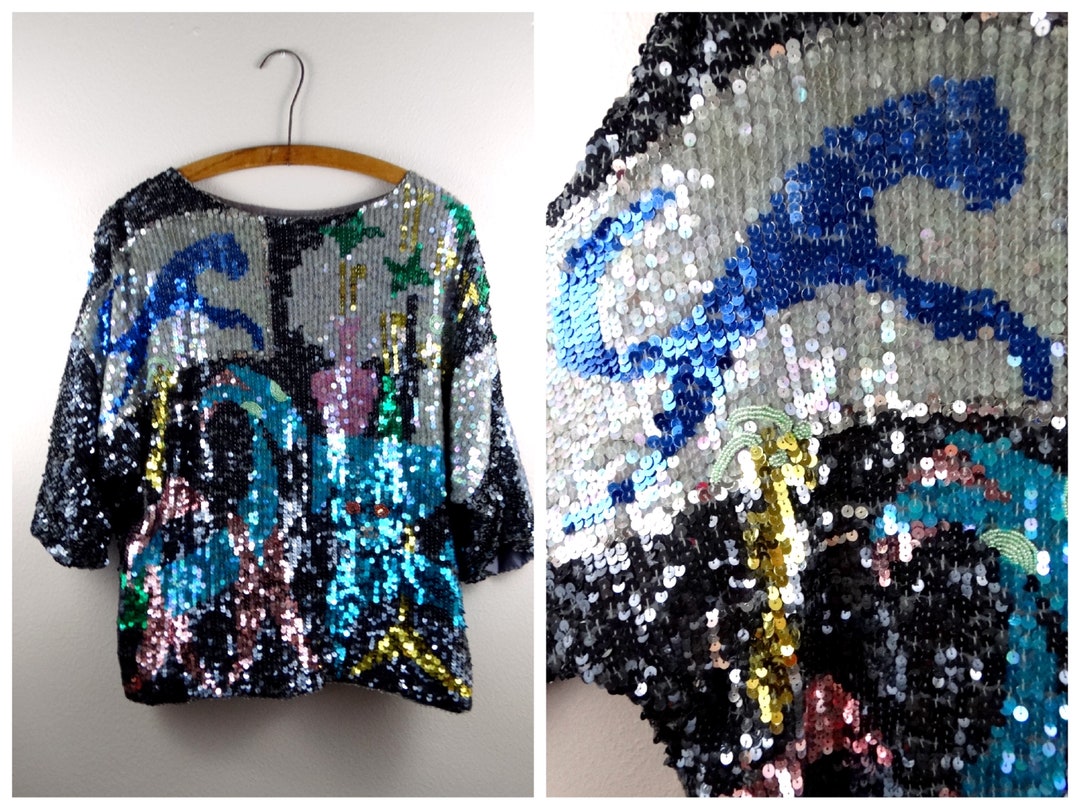 M/L Abstract Sequined Top // Pastel Sequin Embellished Funky Fun Top - Etsy