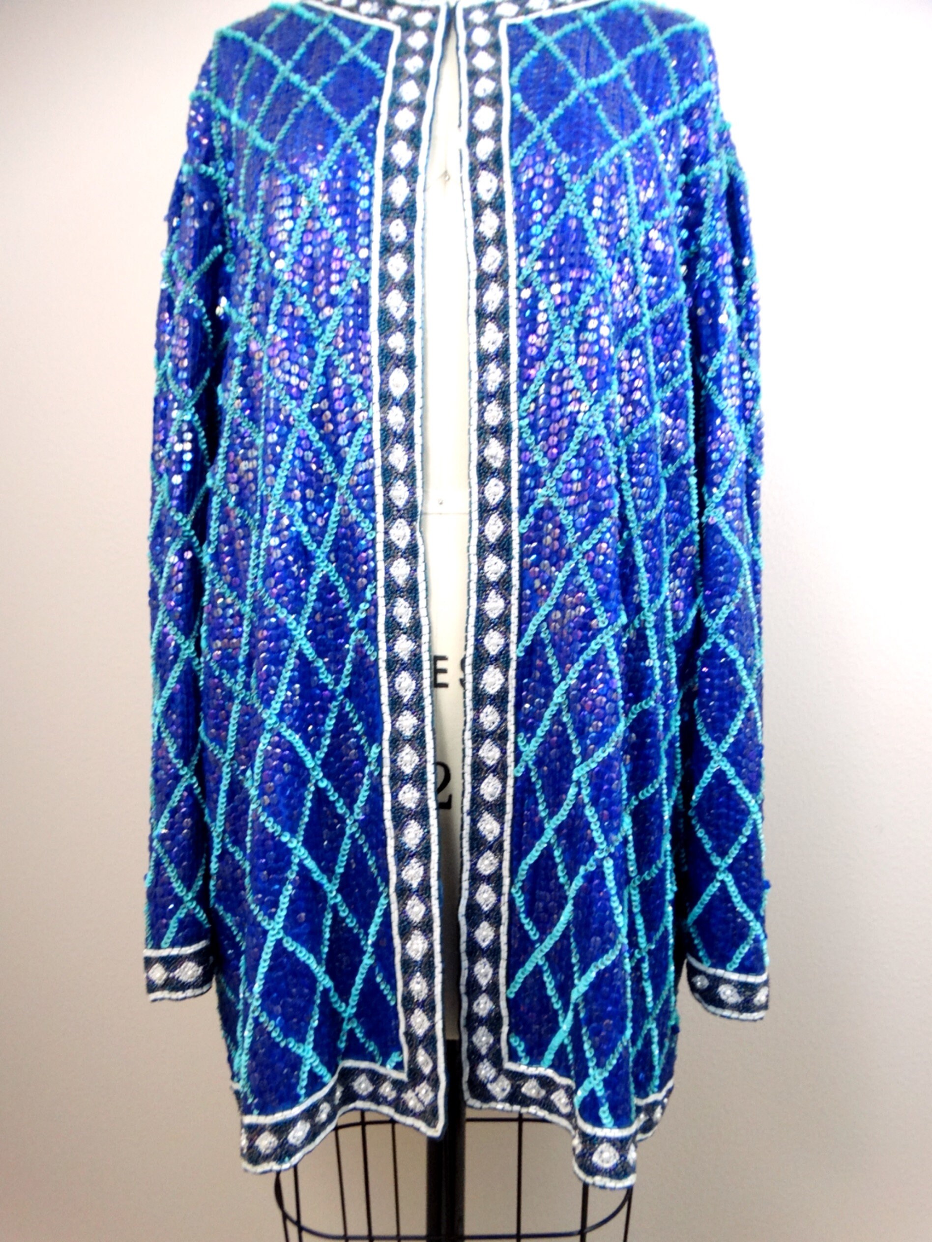 Plus Size Diamond Sequin Beaded Neon Blue Jacket 1x - Etsy