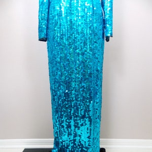 80s Sequined Beaded Turquoise Blue Gown • Vintage Full Length Prom ...
