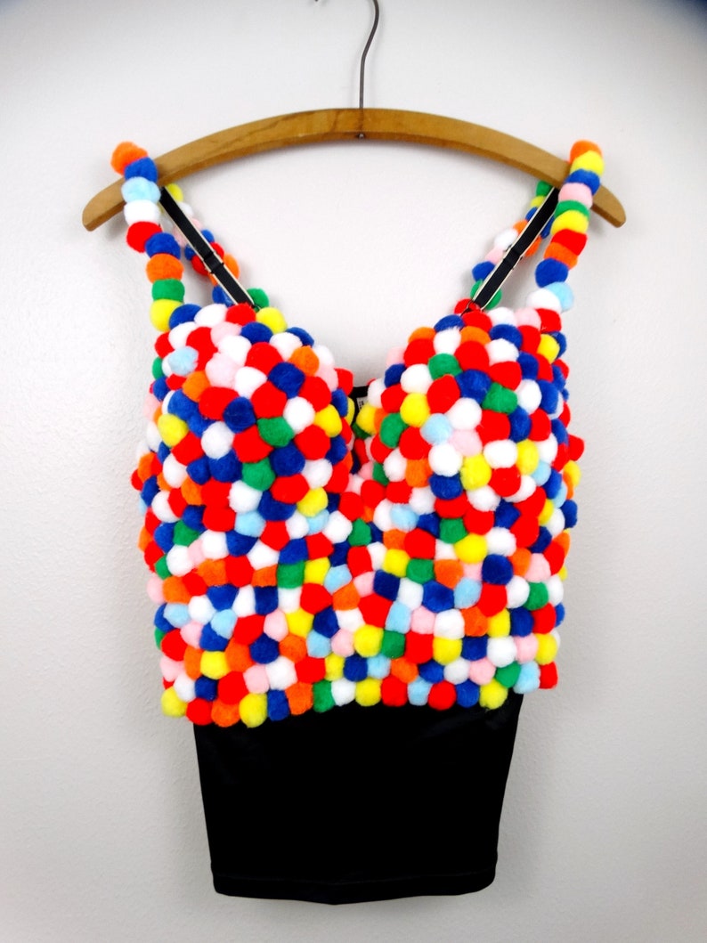 Neon POM-POM Bustier Top / Handmade Pom Pom Costume Corset Bra - Etsy